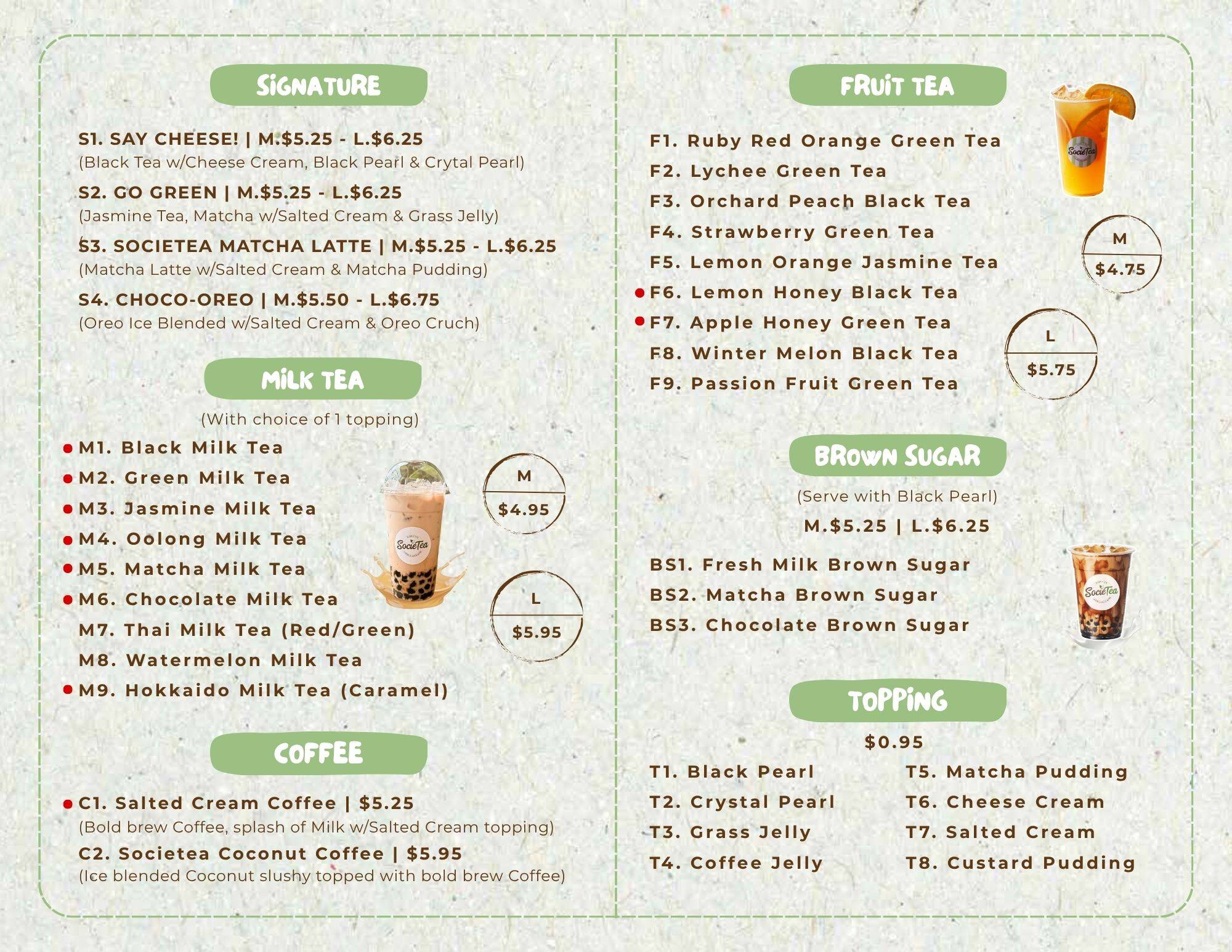 Menu | SocieTea | Bubble Tea, Coffee And Much More